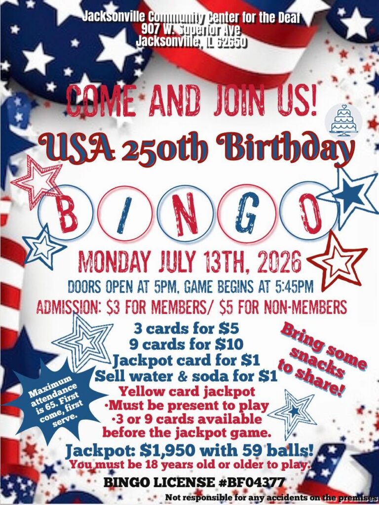 USA 250th Birthday BINGO - Jacksonville, IL
